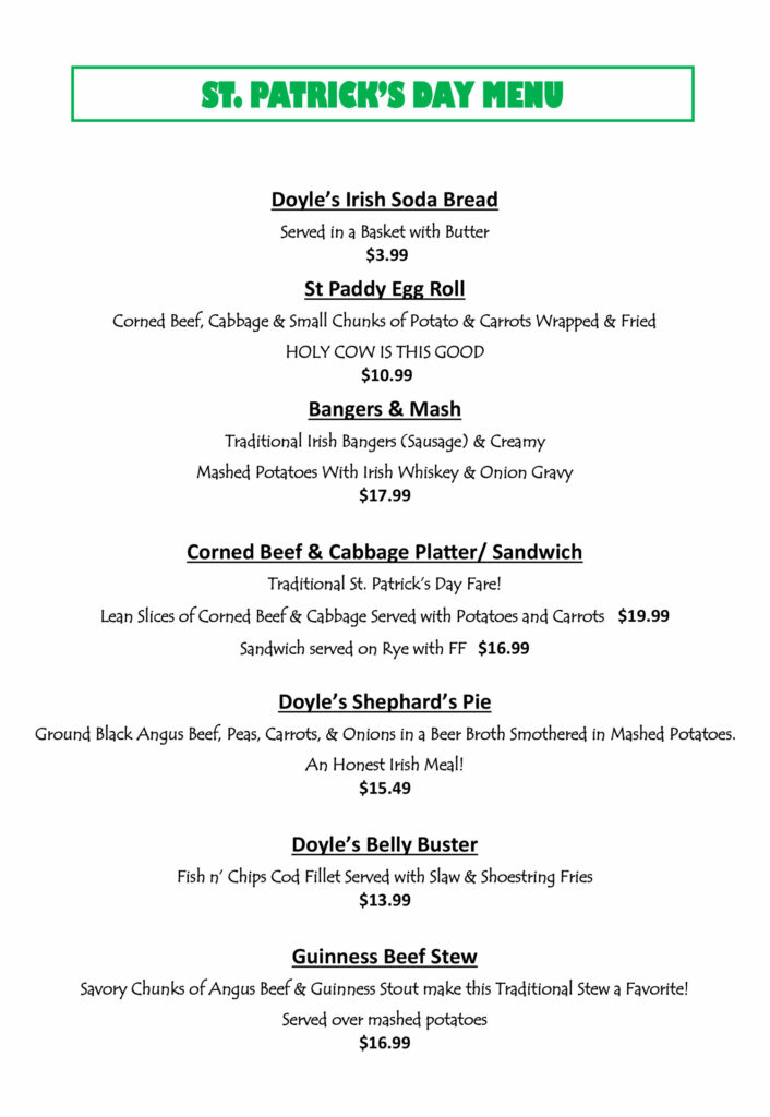 Menu - Doyle's Pour House