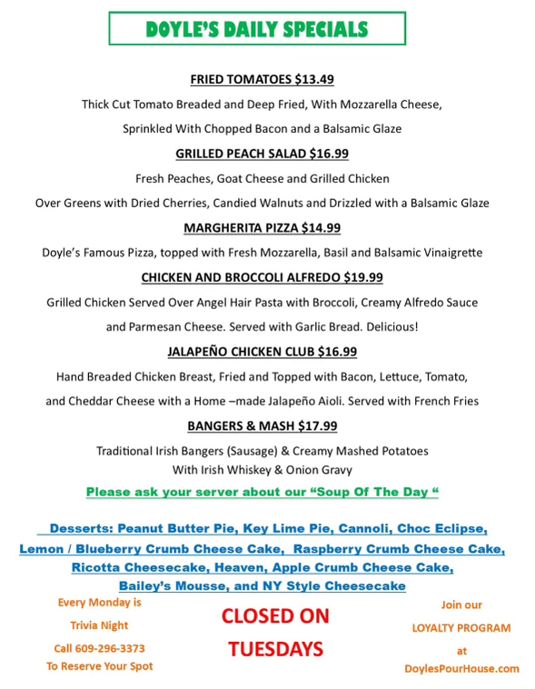 Menu - Doyle's Pour House